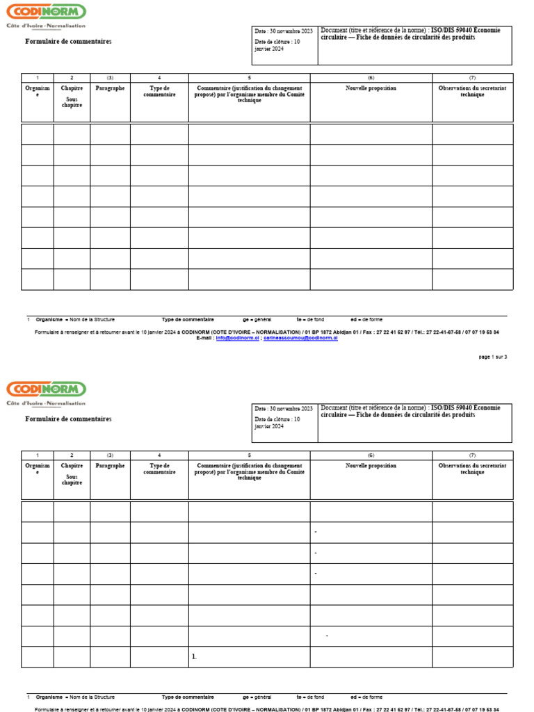 Formulaire - Enquête - ISO TC 323 59040 | PDF | Organisation ...