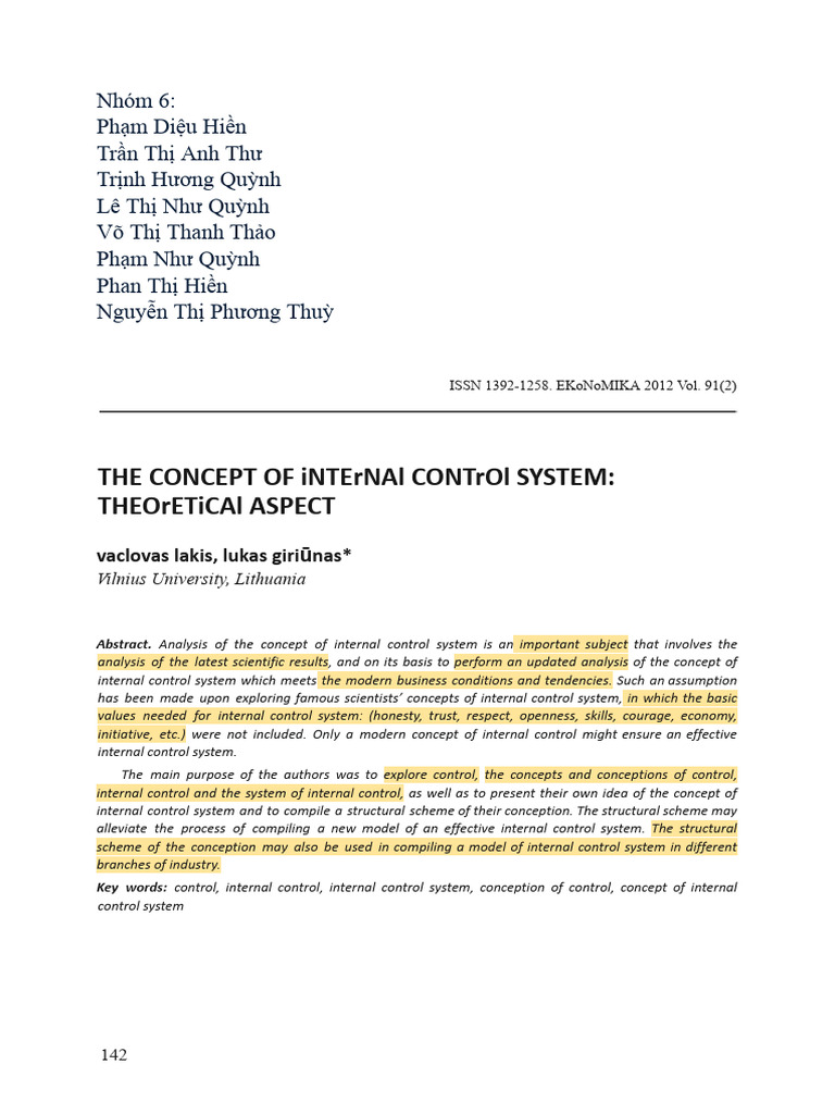 The Concept of Internal Control System | PDF | Internal Control | Risk