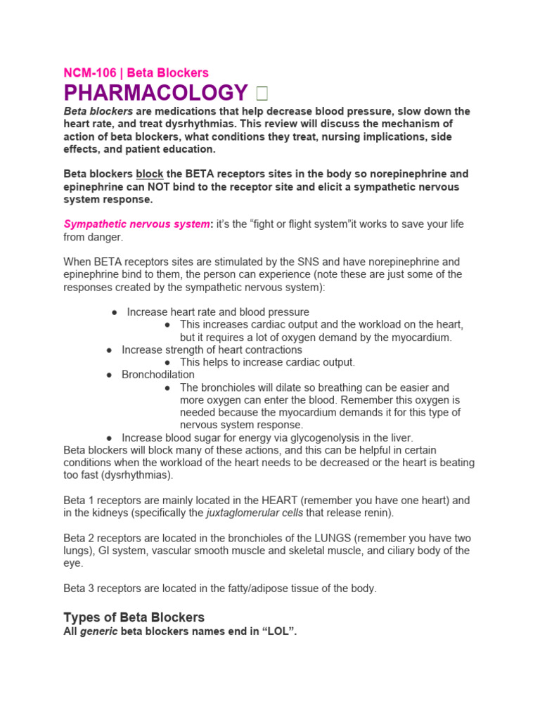 Beta Blockers | PDF | Heart | Blood Pressure