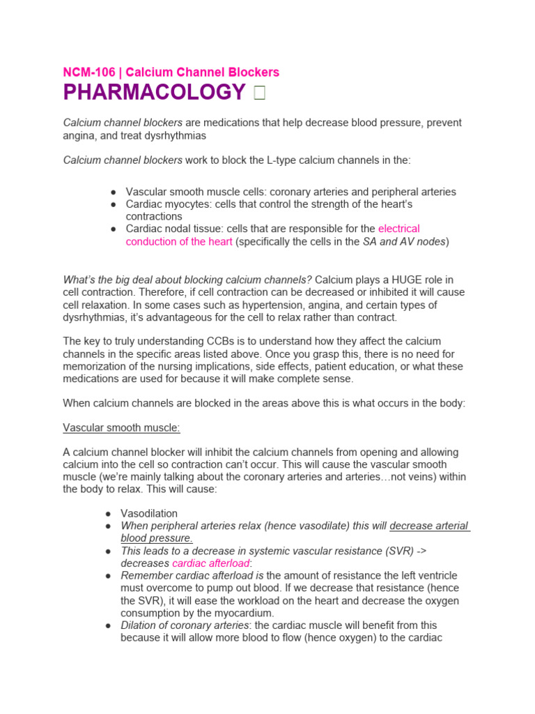 Calcium Channel Blockers | PDF | Cardiac Muscle | Heart
