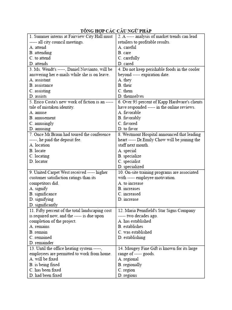 T NG H P Các Câu NG Pháp | PDF | Business | Economies