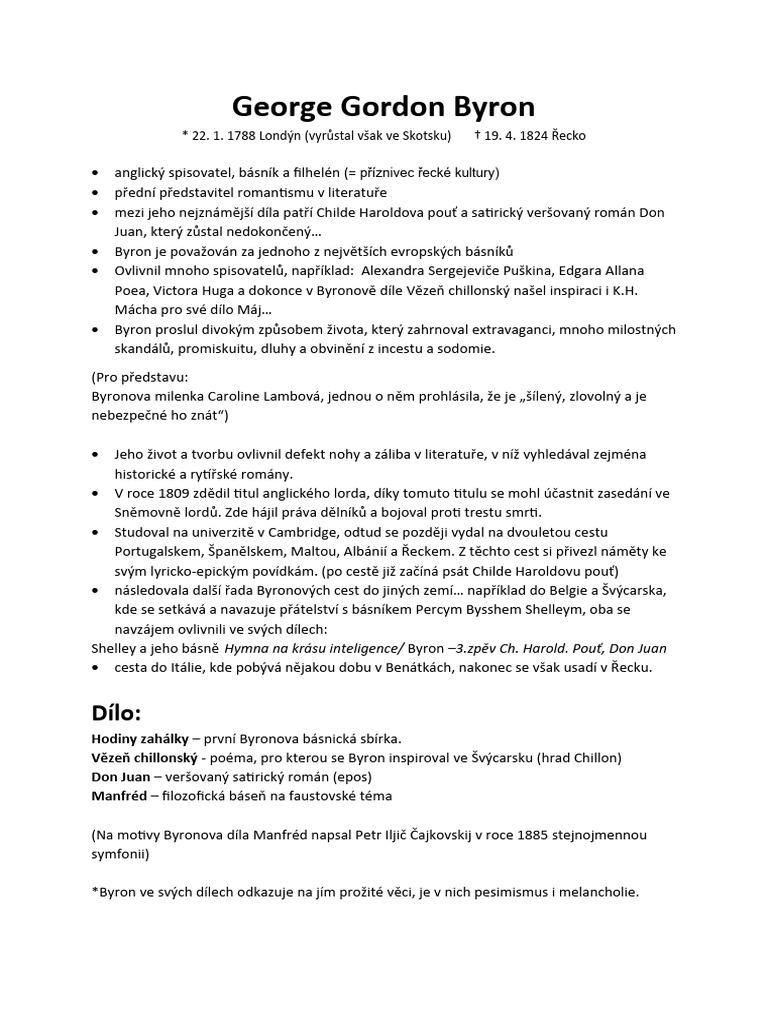 Referat G G Byron Romantismus | PDF