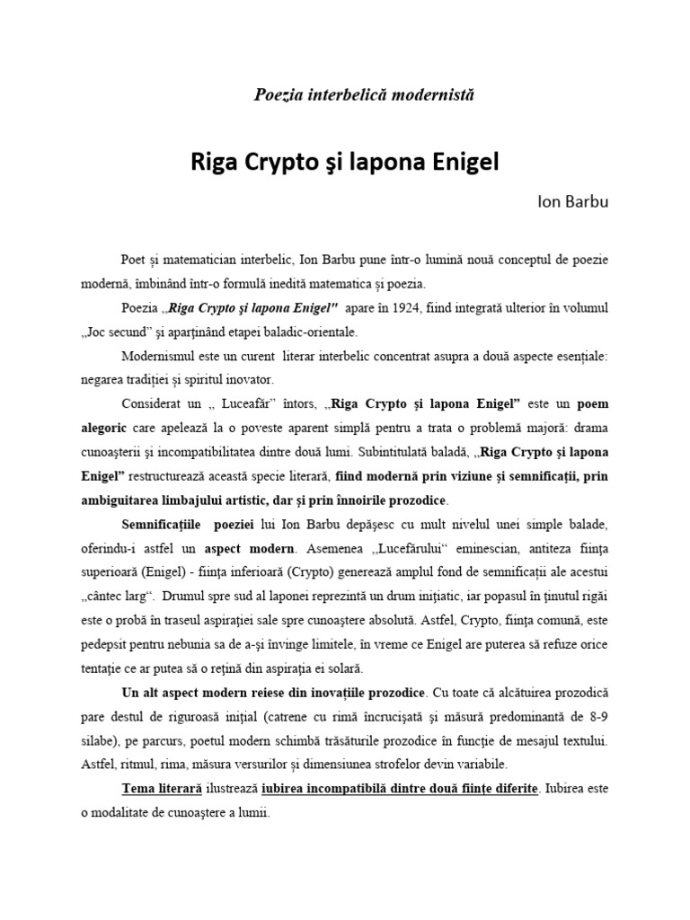 Ion Barbu, Riga Crypto | PDF