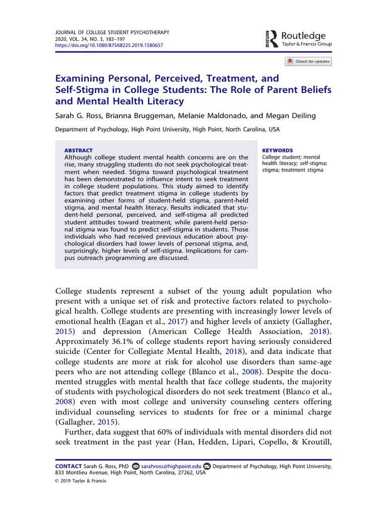 ART 2 Examining Personal Perceived Treatment and Self Stigma in College ...