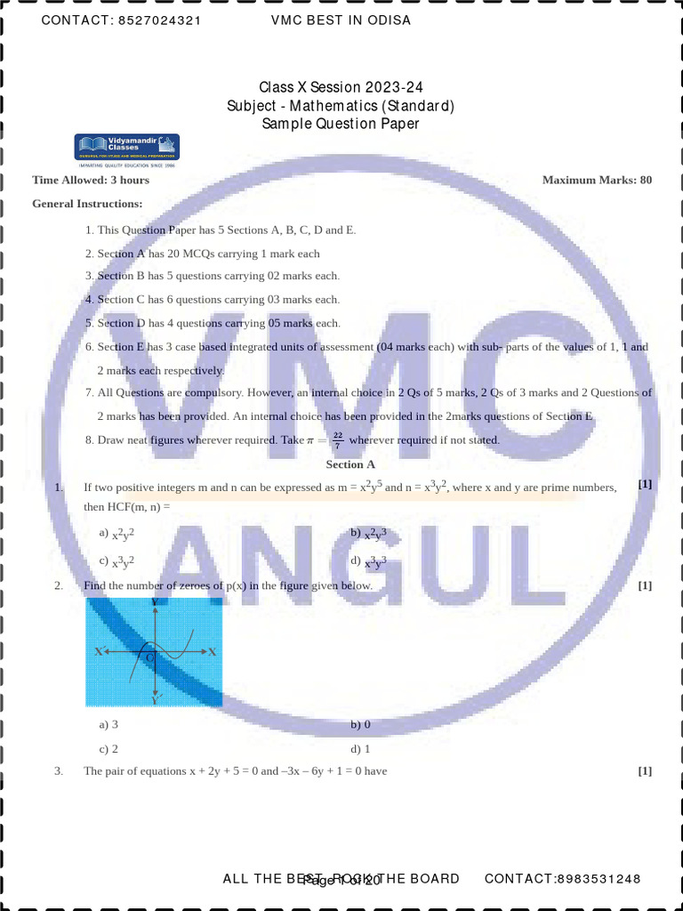 Class 10 Mathematics Sample Paper | PDF