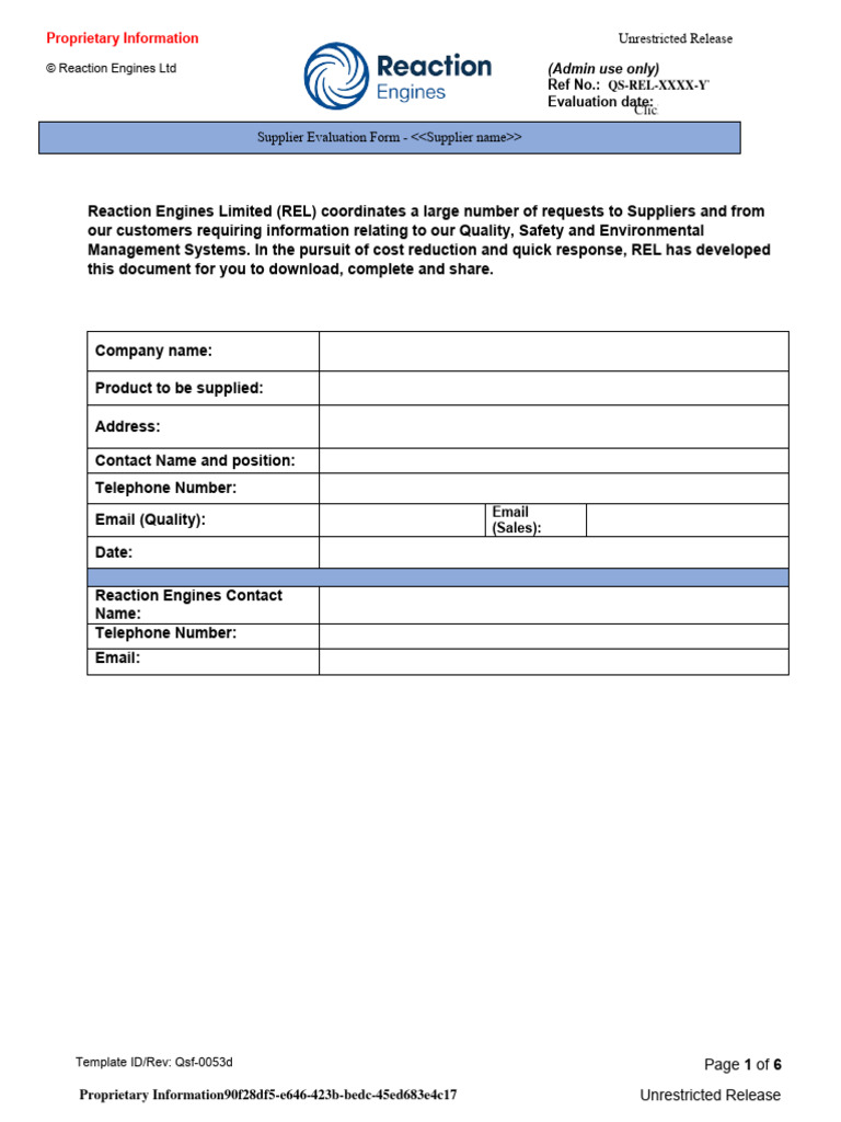 Supplier Evaluation Form Template | PDF | Calibration | Iso 9000
