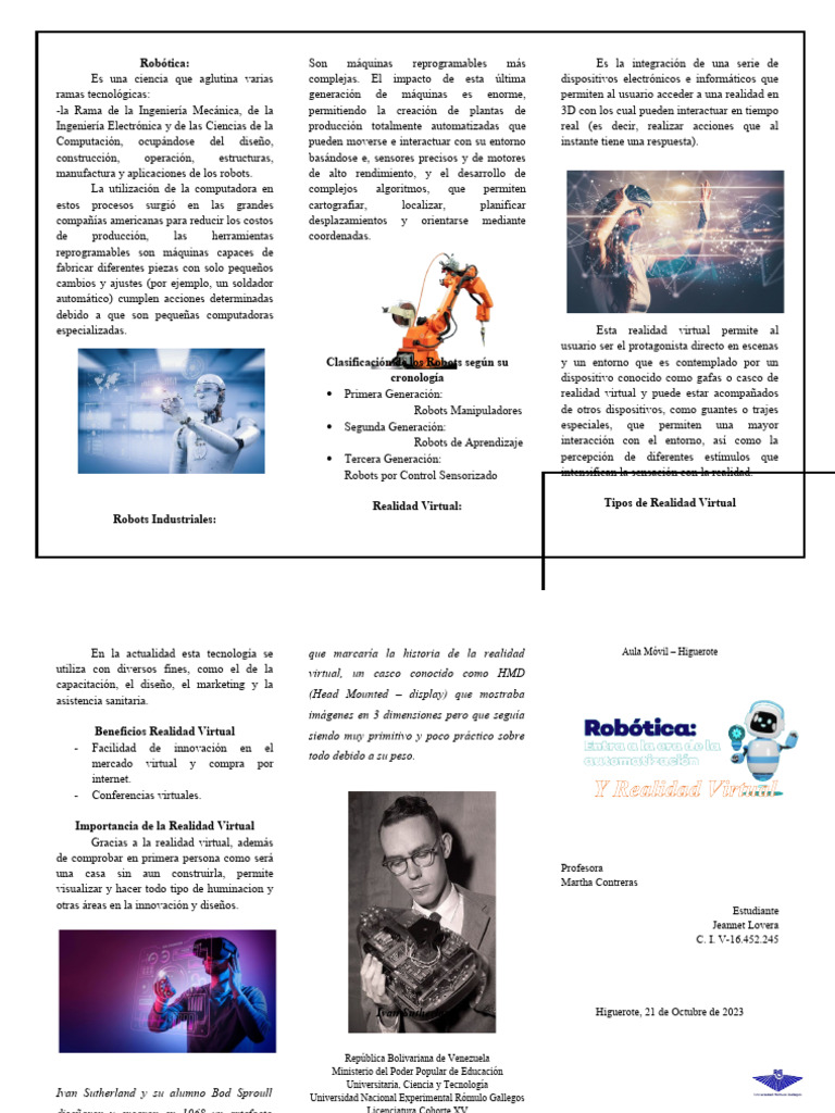 Triptico Robotica y Realidad Virtual | Descargar gratis PDF | Realidad ...