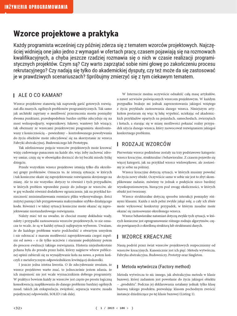 Programista 106 Wzroce Projektowe | PDF
