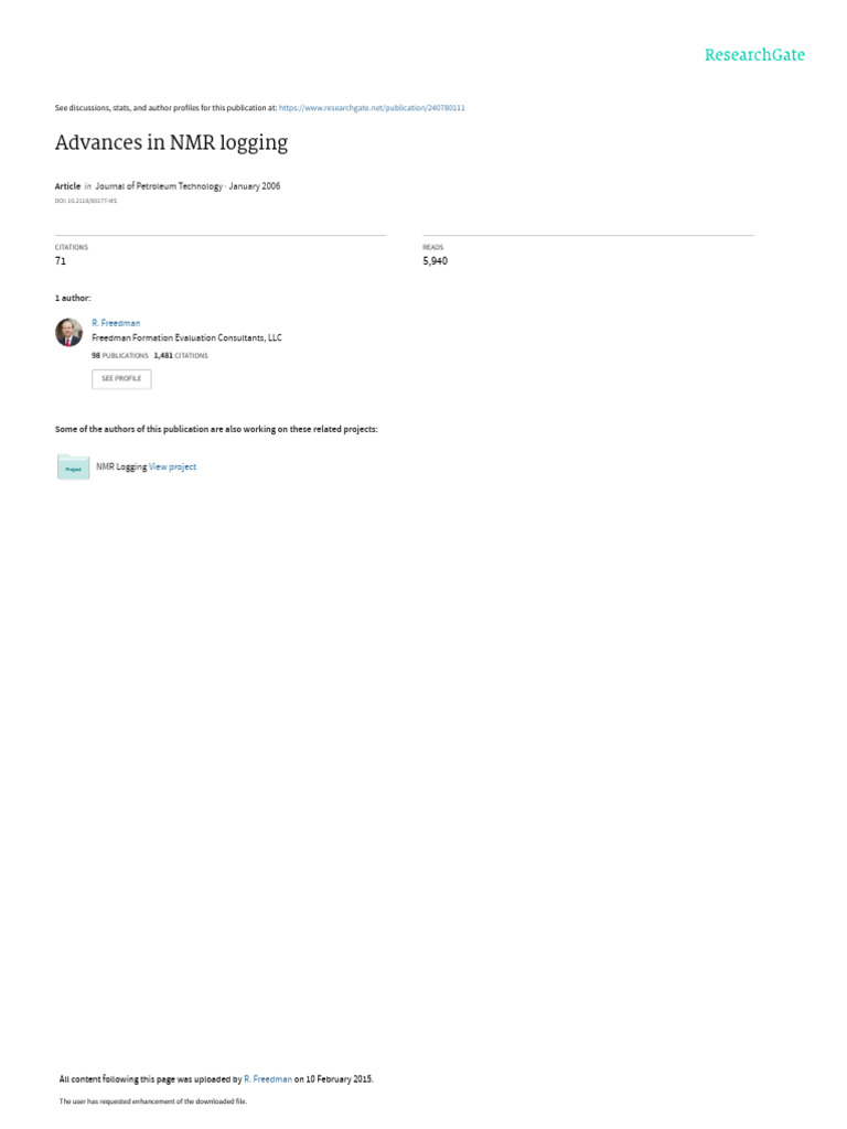 Advances in NMR Logging | PDF | Nuclear Magnetic Resonance | Porosity