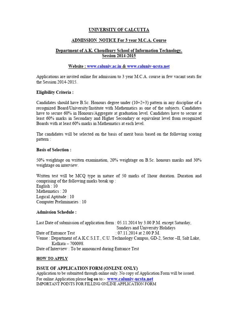 WWW - Caluniv.ac - In: How To Apply | PDF | University And College ...