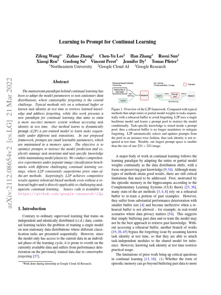 Learning To Prompt For Continual Learning | PDF | Learning | Memory