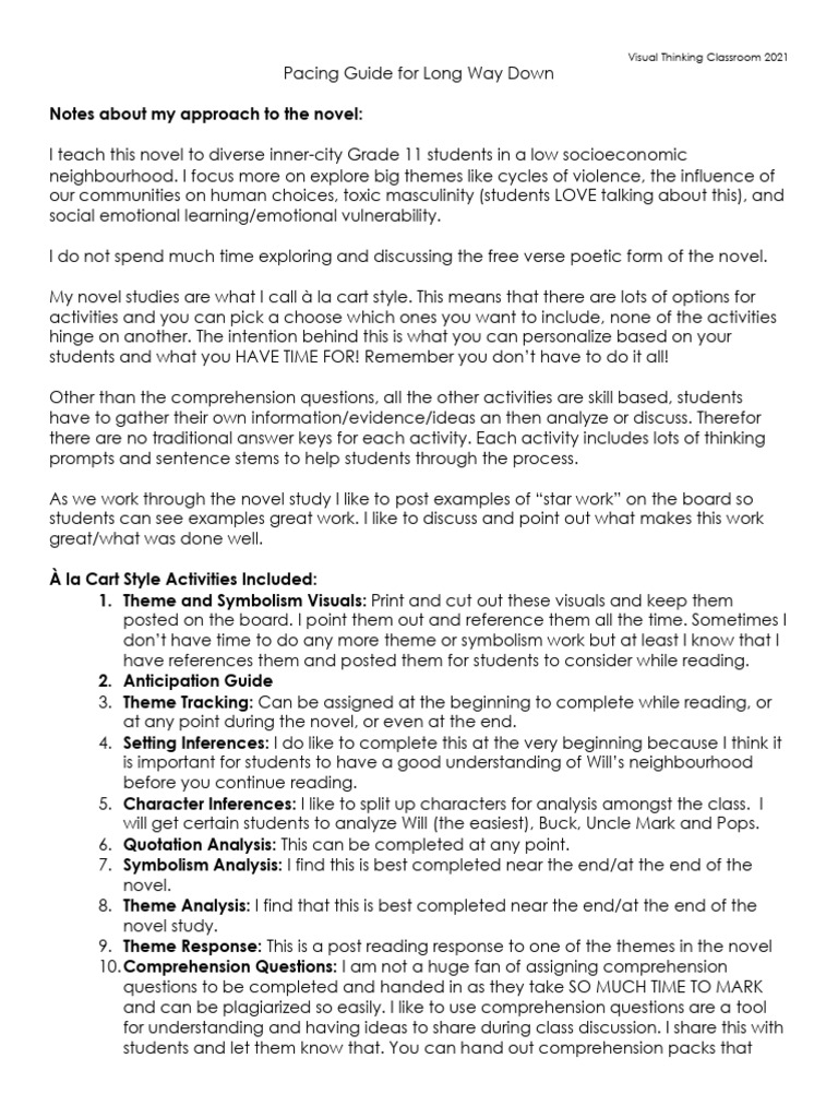 BONUS - Long Way Down Jason Reynolds Novel Study Unit Activities BUNDLE ...