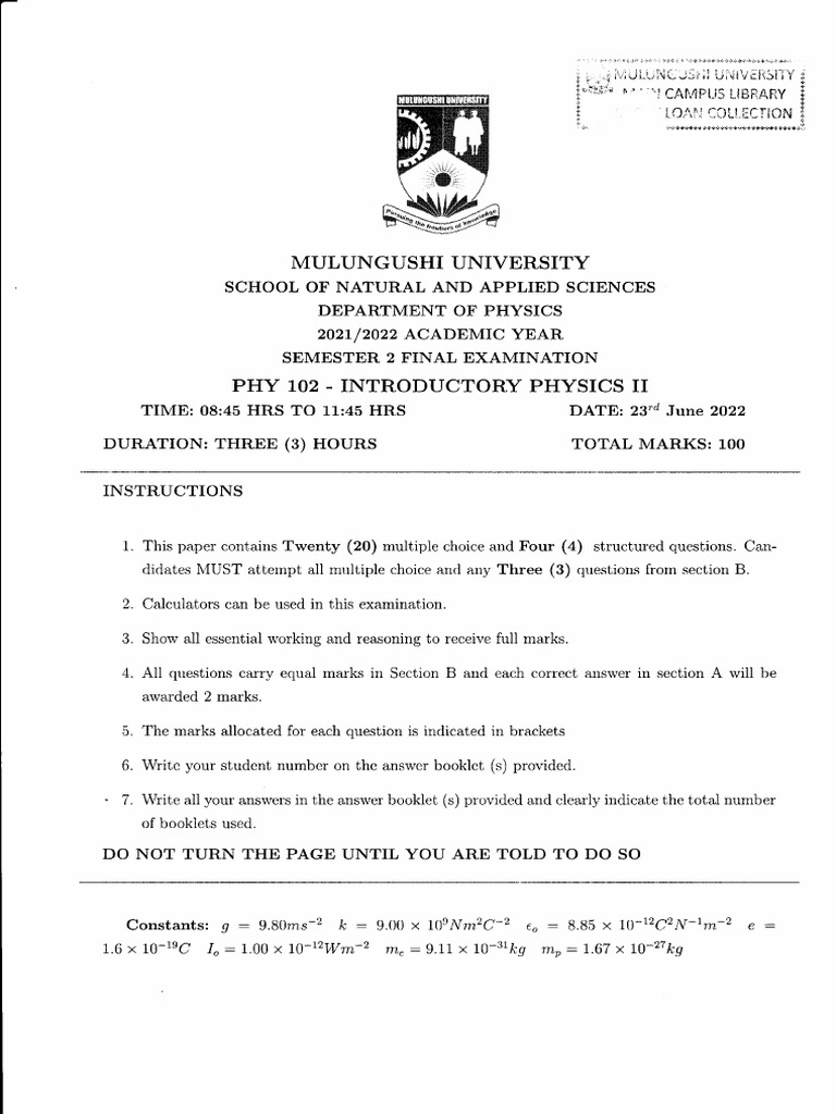 PHY 102, June, 2022 | PDF