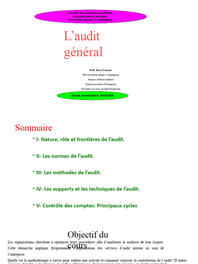 Audit Cours 6ème Semestre Fsjes Casablanca Pdf Audit Financier Audit
