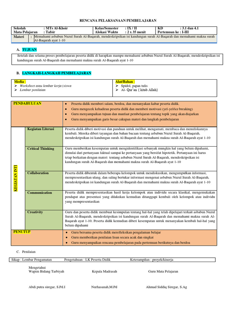 Fix RPP Tafsir Kls 3 Genap | PDF