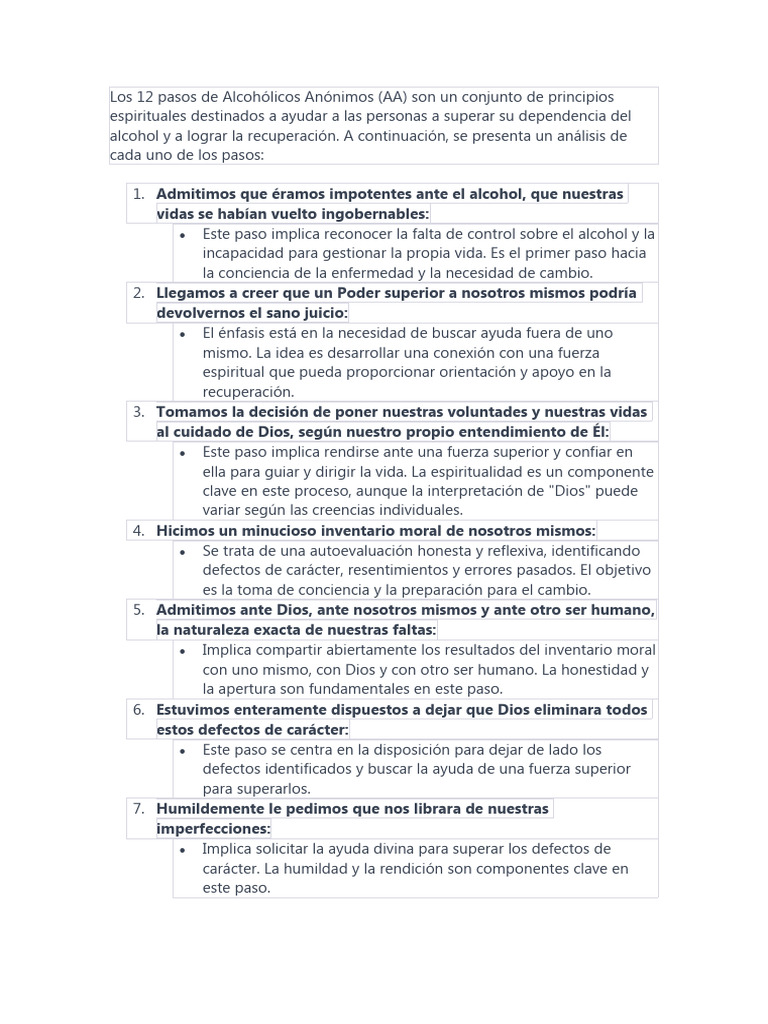 Los 12 Pasos de Alcohólicos Anónimos | PDF