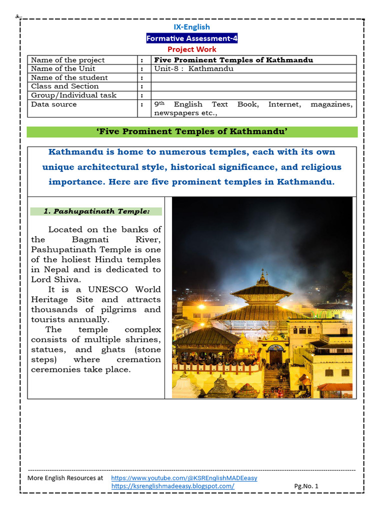 9th FA4-English Poject Work | PDF | Kathmandu | Indian Religions