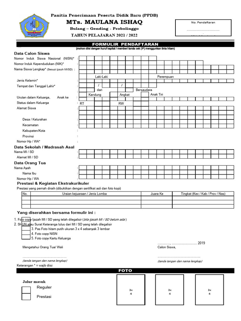 Formulir PPDB 2021-2022 Mauis | PDF