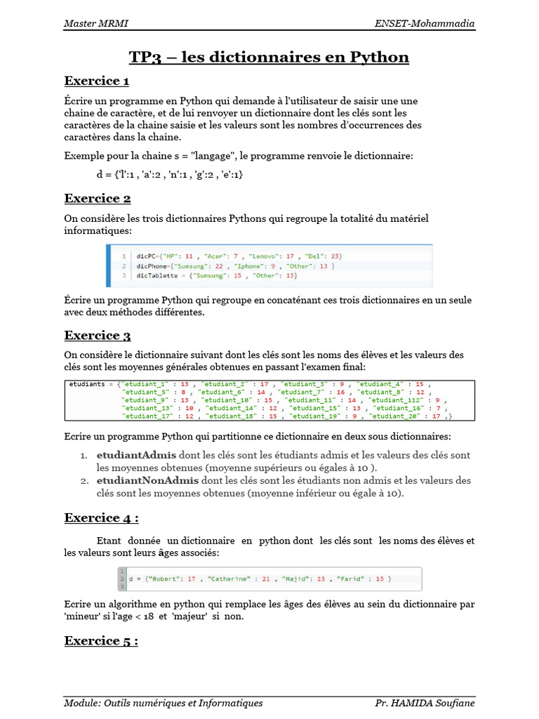 TP3 - Dictionnaires | PDF