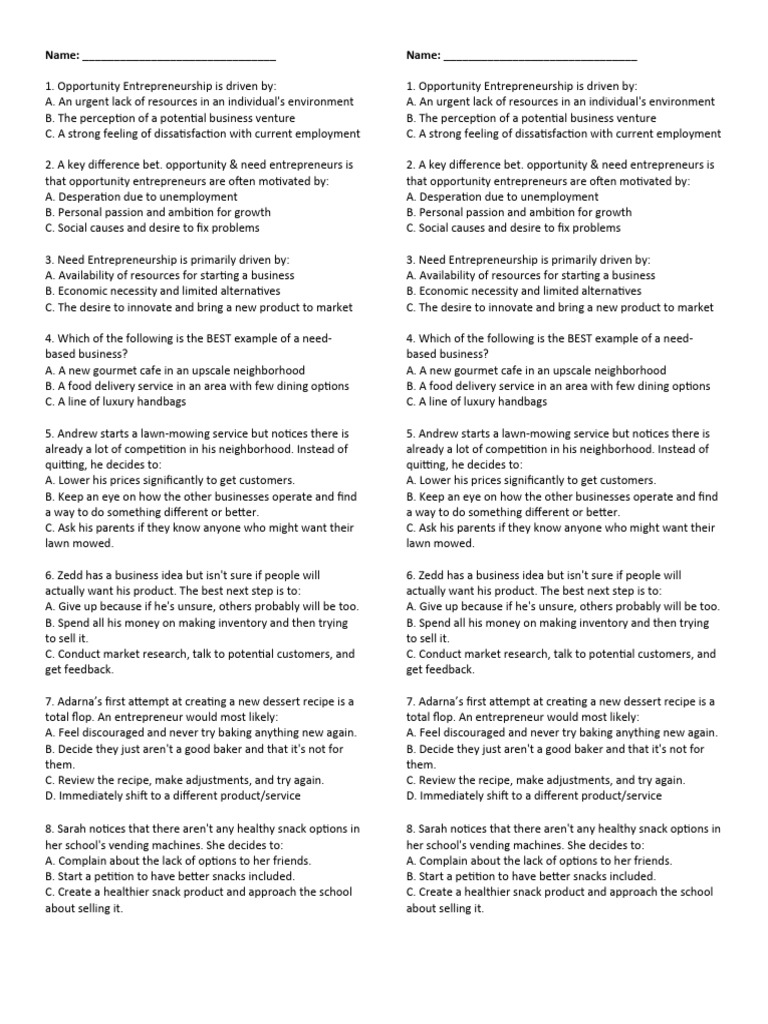 Entrep Quiz 1 | PDF | Entrepreneurship | Business