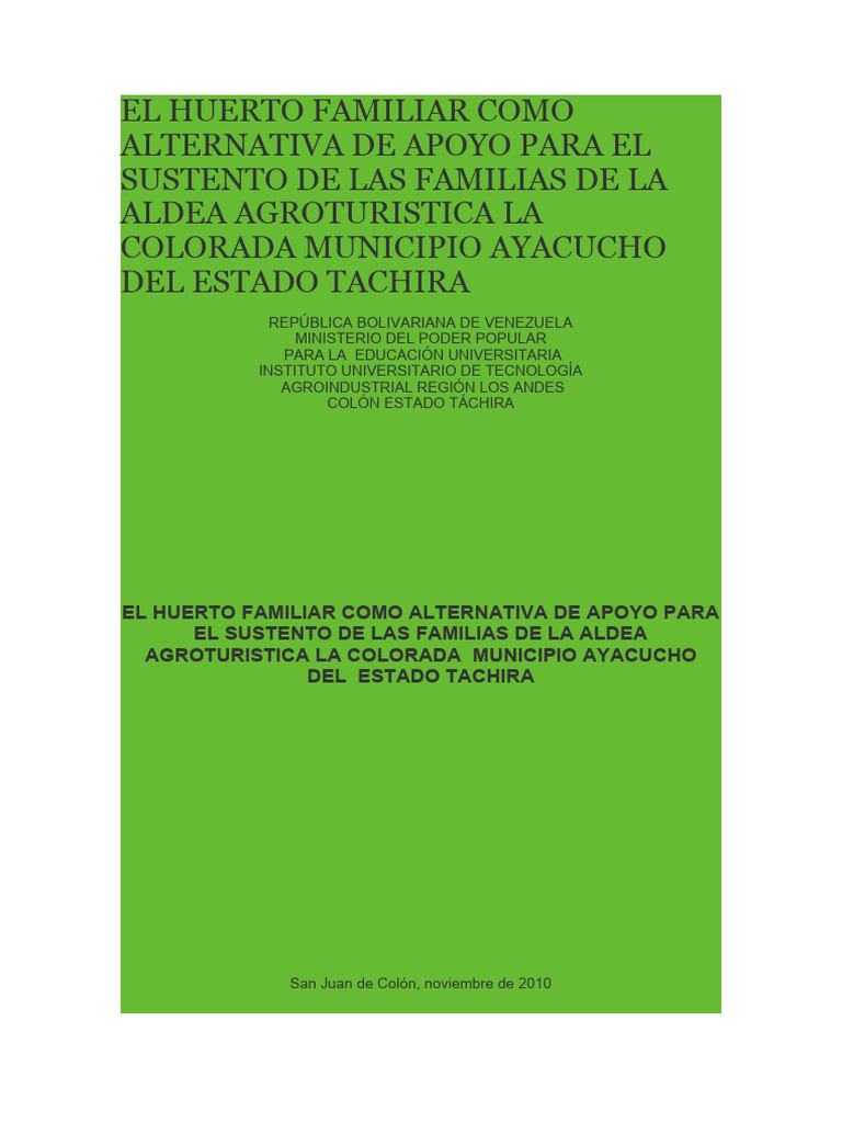 El Huerto Familiar Como Alternativa de Apoyo para El Sustento de Las ...