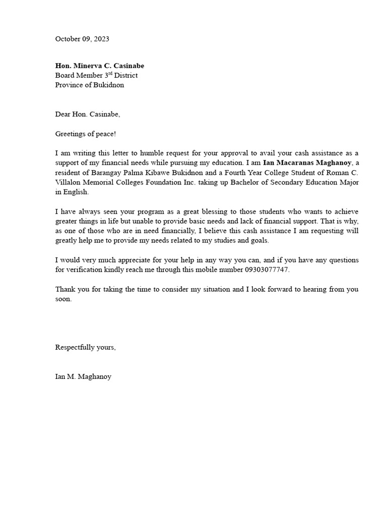 Request Letter For Assistance | PDF