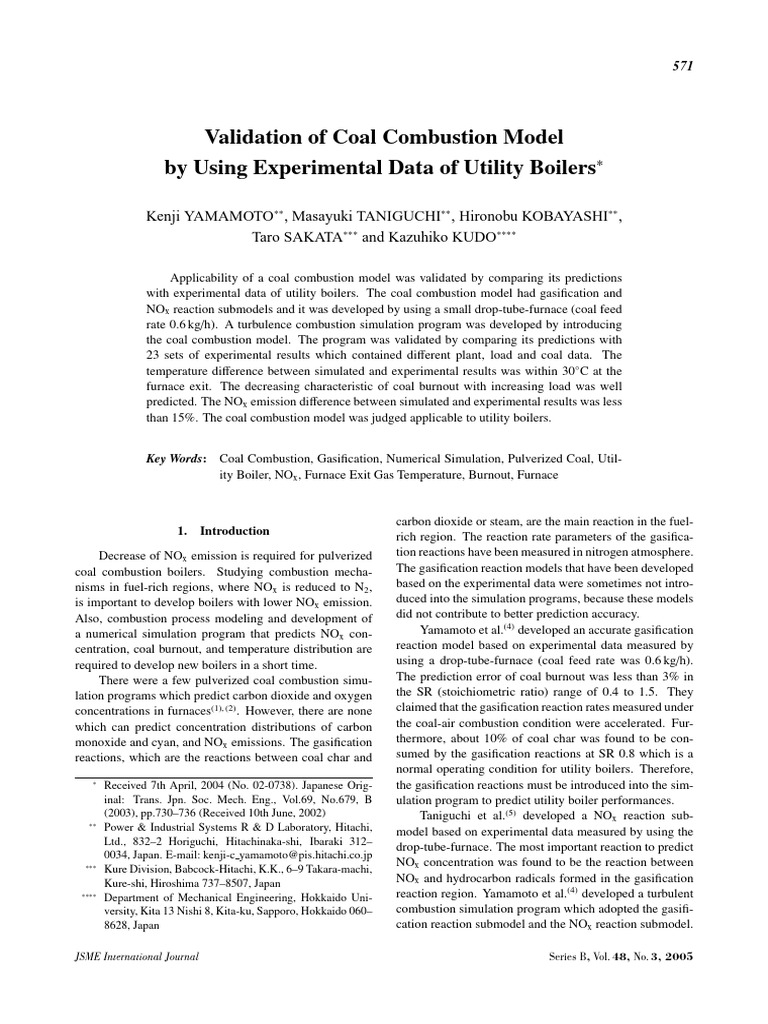 Validation of Coal Combustion Model by Using Experimental Data of Utility Boilers | PDF | N Ox ...