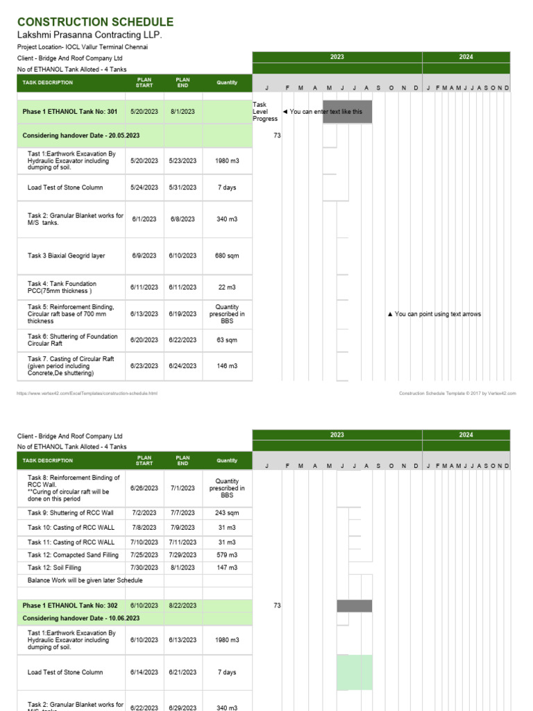 Ethanol Tank Construction Schedule | PDF | Worksheet | Microsoft Excel