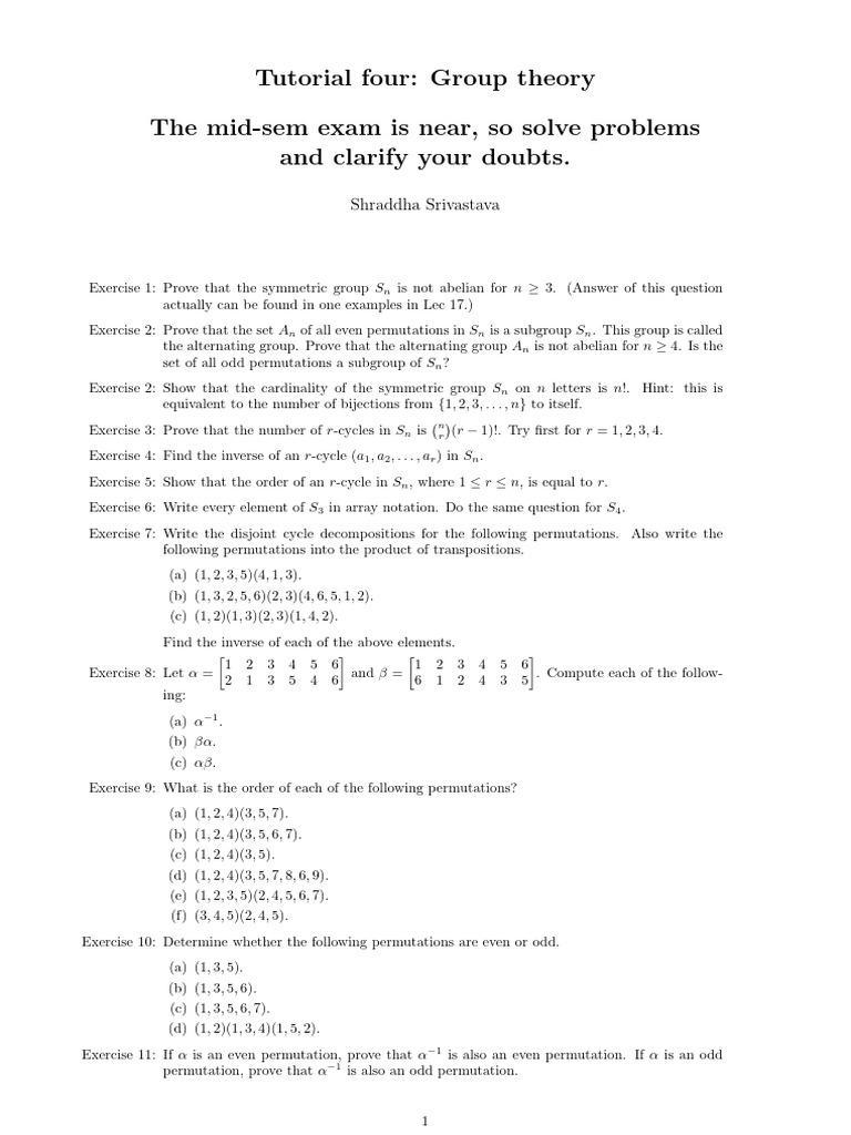 Tutorial 5 | PDF | Permutation | Group (Mathematics)
