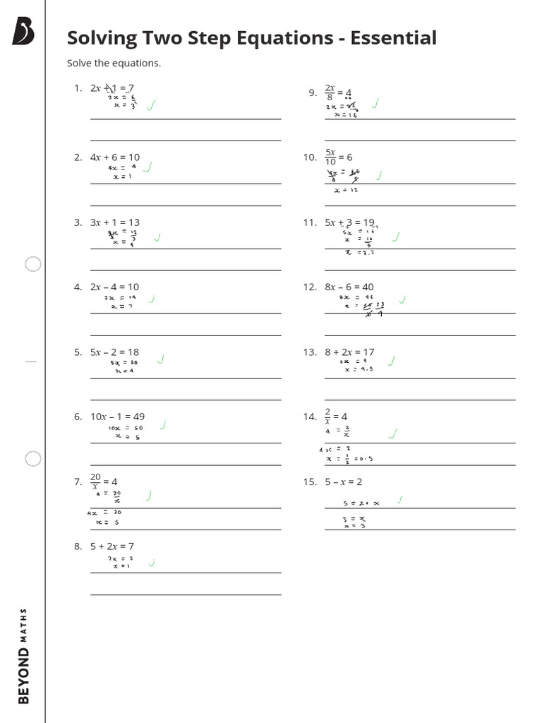 Solving Two Step Equations - Essential (Print) | PDF
