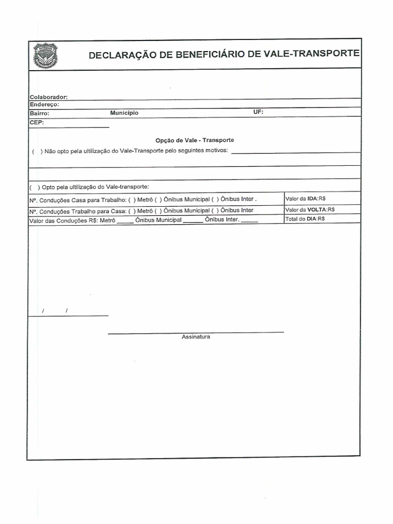 DECLARAÇÃO DE VALE TRANSPORTE | PDF