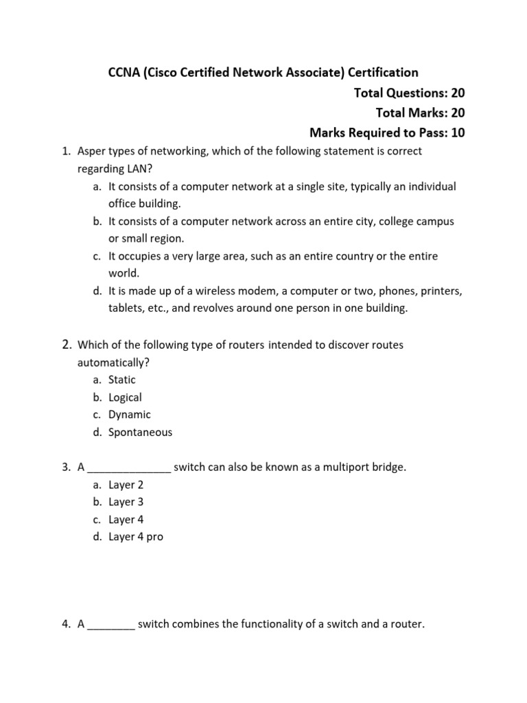 CCNA - Quiz | PDF | Computer Network | Network Switch