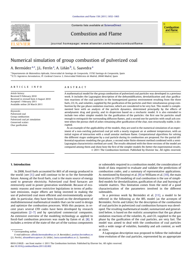 Group Combustion of Pulverized Coal Simulation | PDF | Combustion ...