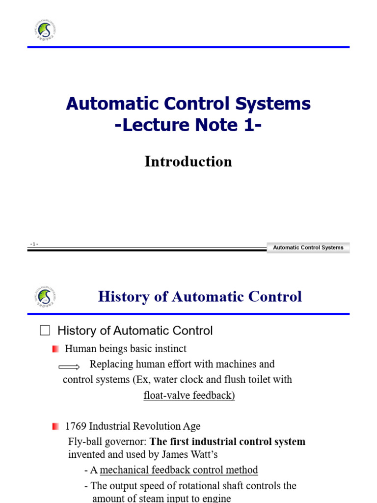 Automatic Control 1 (Introduction) | PDF | Control Theory | Feedback