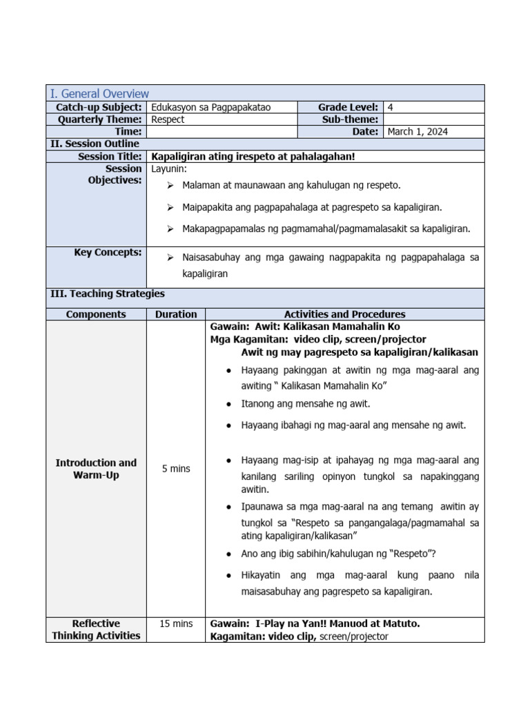 ESP 4 Week 4 Catch Up Friday Lesson Guide | PDF