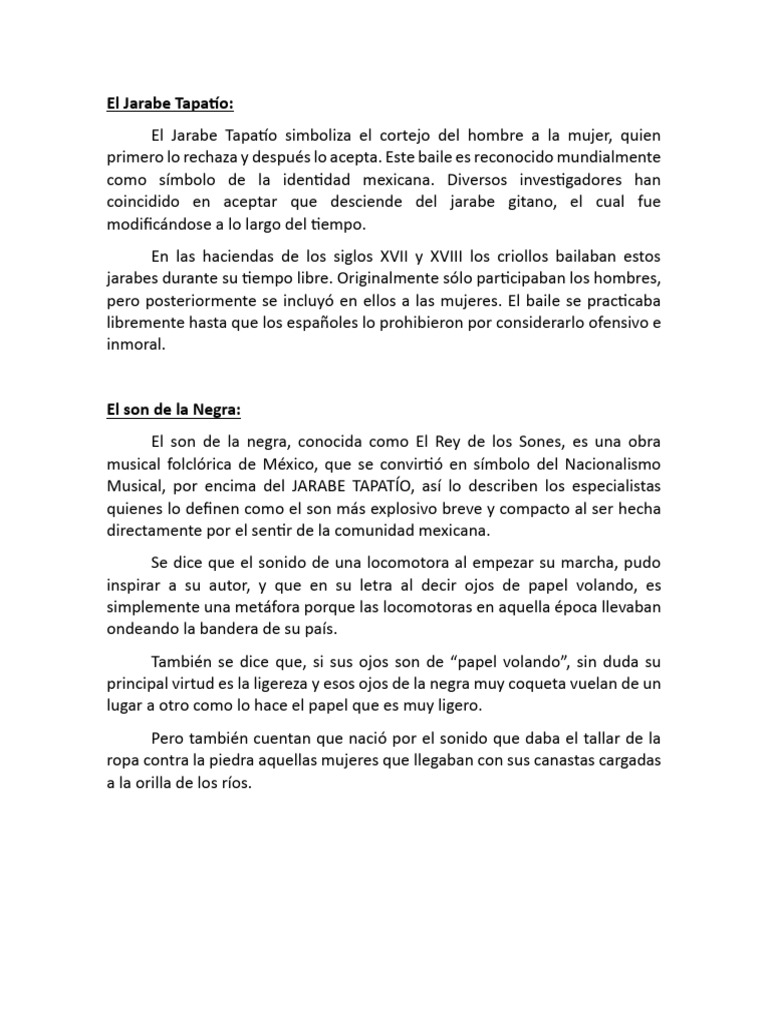 El Jarabe Tapatío y el son de la negra (significado) | PDF