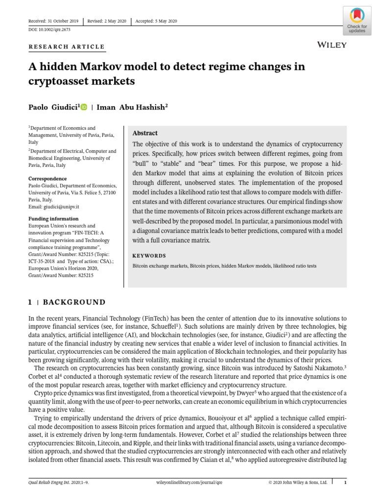 A Hidden Markov Model To Detect Regime Changes in Cryptoasset Markets | PDF | Finance & Money ...