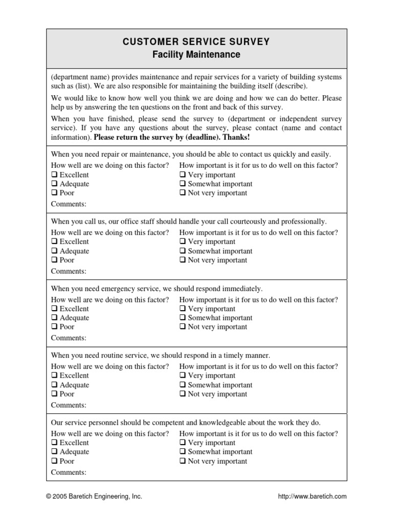 Facility Maintenance Customer Survey | PDF | Communication | Human ...