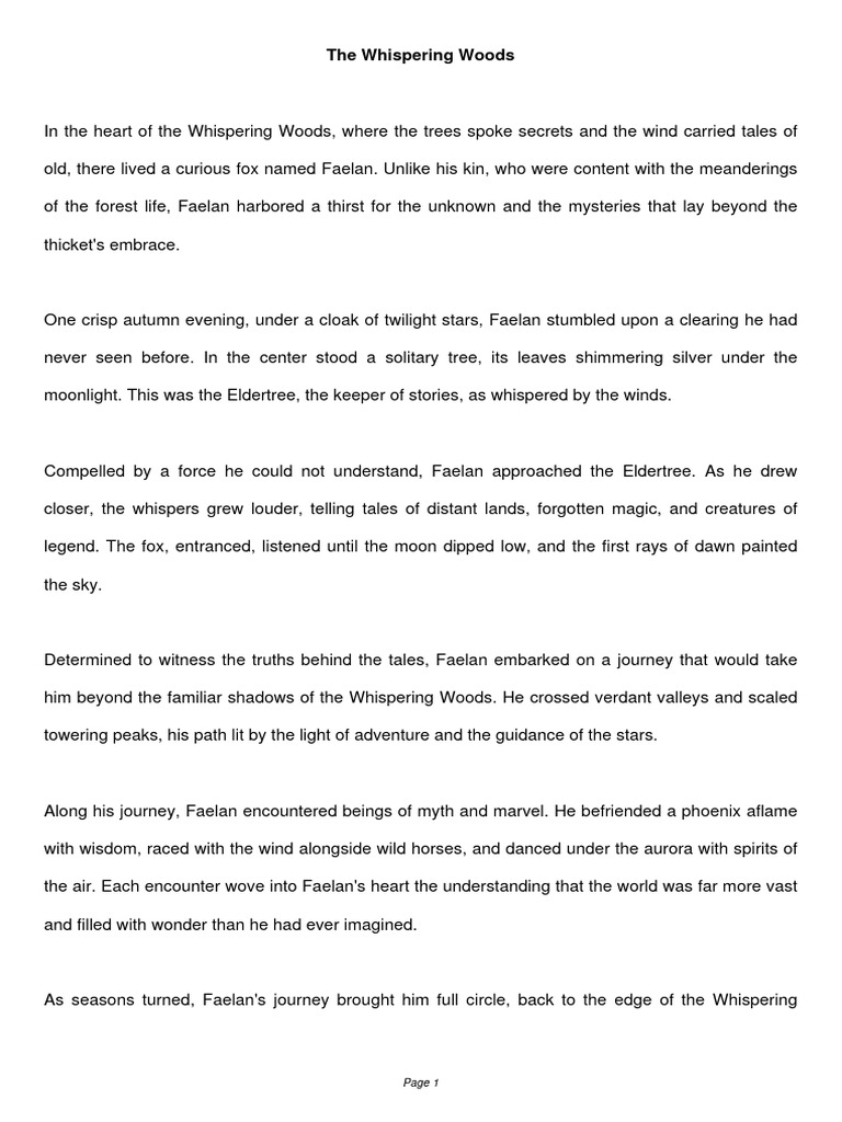 The Whispering Woods Story | PDF