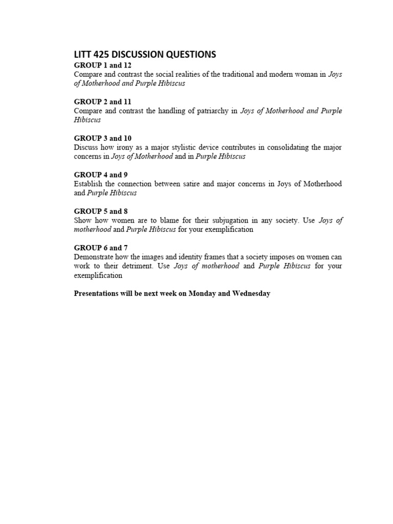 Litt 425 Discussion Questions | PDF
