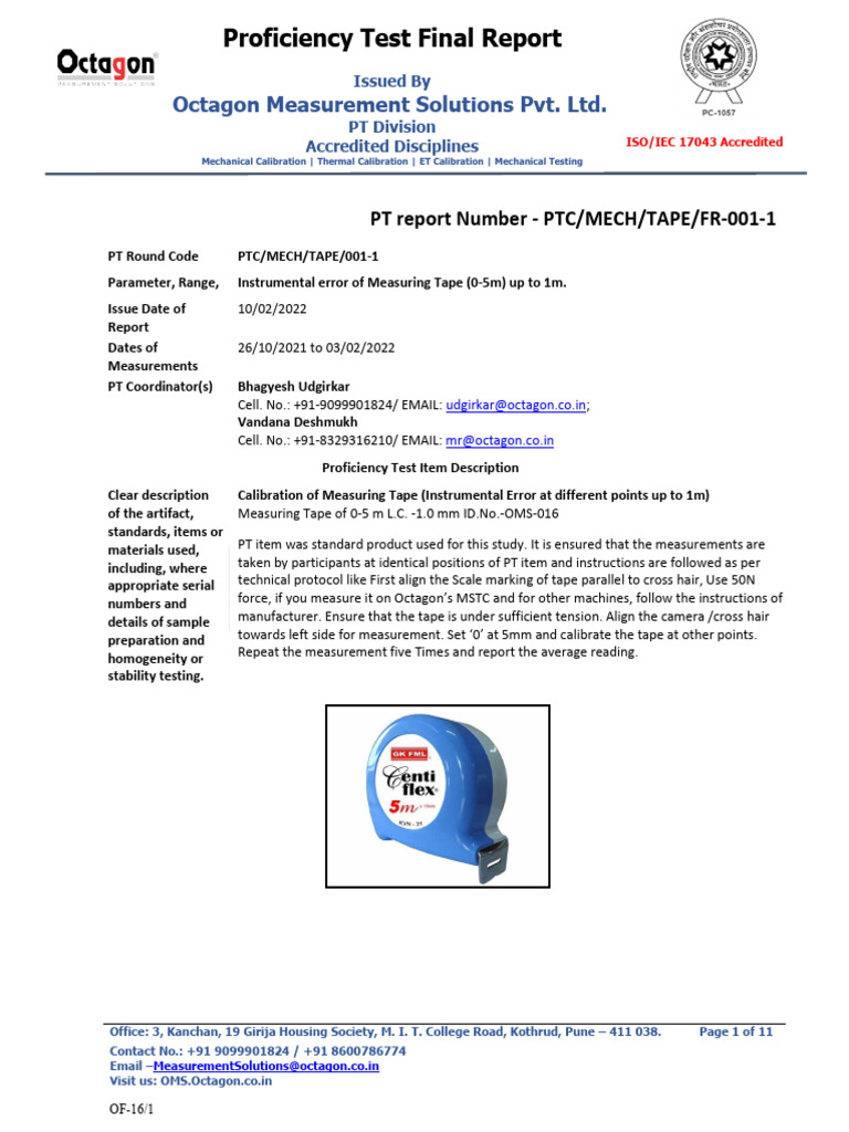 Final PT REPORT PTC-MECH-TAPE-001-1 - Measuring Tape | PDF