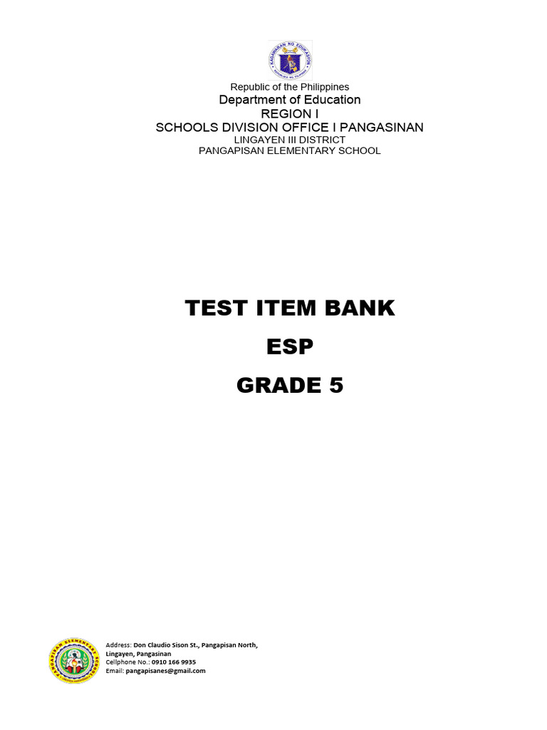 ESP Grade5 TEST ITEM BANK Q1 Q4 | PDF