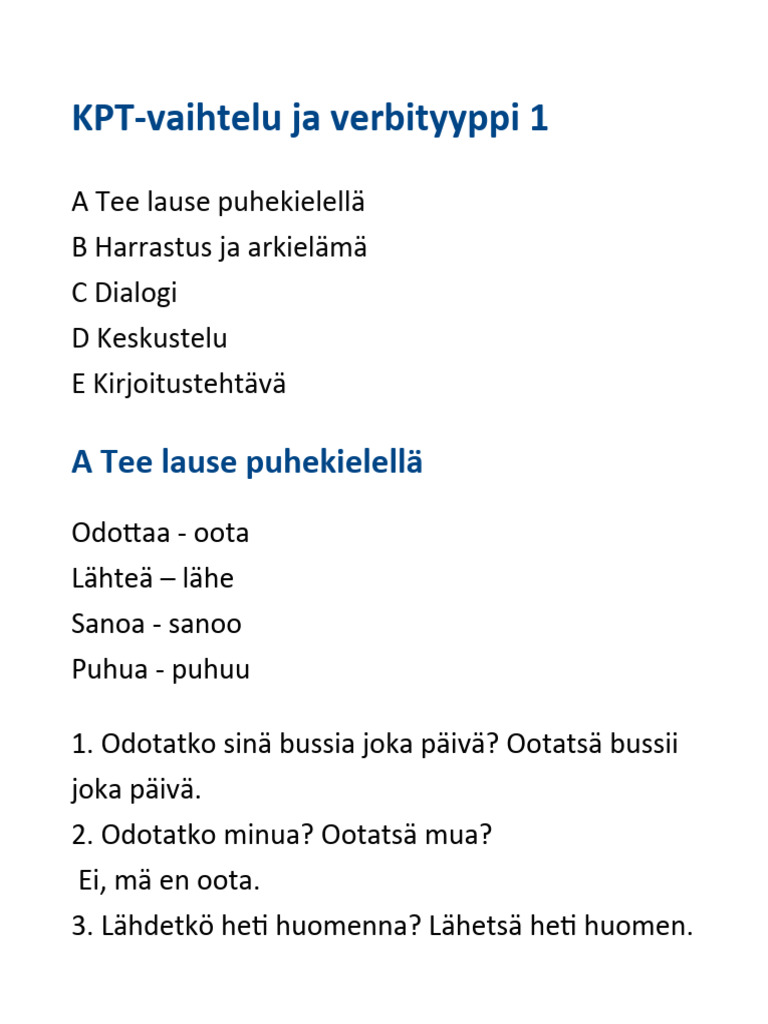KPT Ja Verbityyppi 1 | PDF