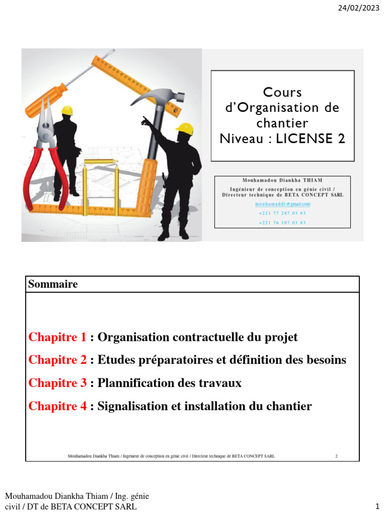Cours d’Organisation de chantier_CHAP1 | PDF