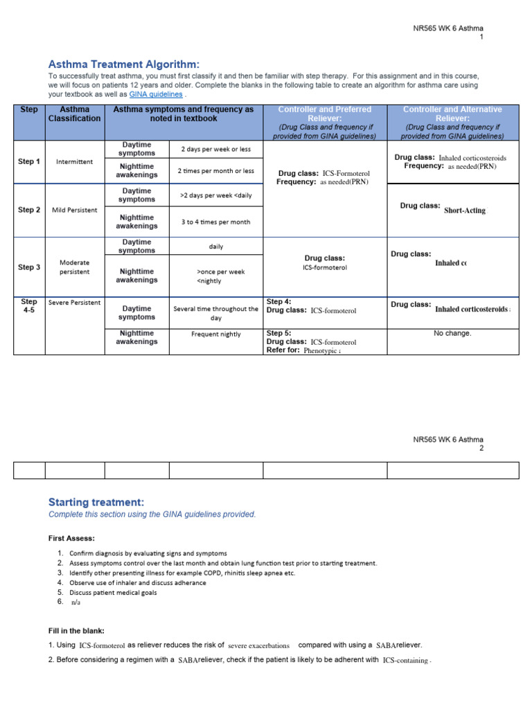 WK6 Asthma Assignment Student Version | PDF | Asthma | Clinical Medicine