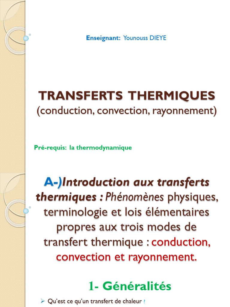 Introduction aux transferts thermiques | PDF | Transfert thermique ...