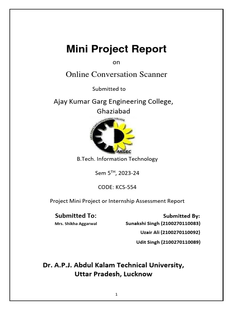 Mini Project Report: Online Conversation Scanner | PDF