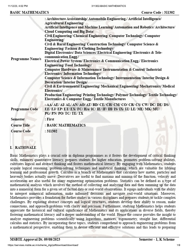 311302-Basic Mathematics Syllabus BMS Msbtepdf | Download Free PDF ...