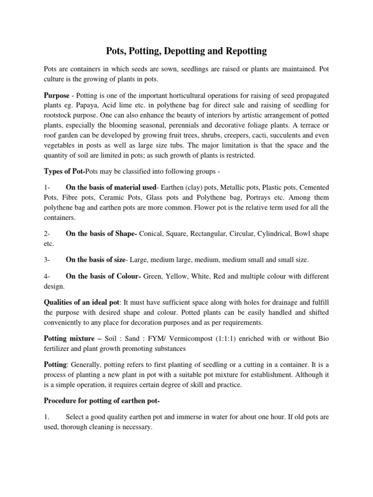 Potting and Repotting | PDF | Soil | Plants