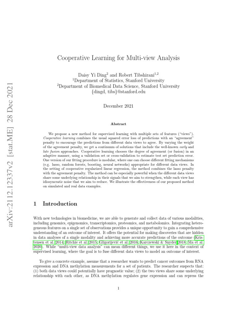 Cooperative Learning For Multi-View Analysis | PDF | Least Squares | Regression Analysis